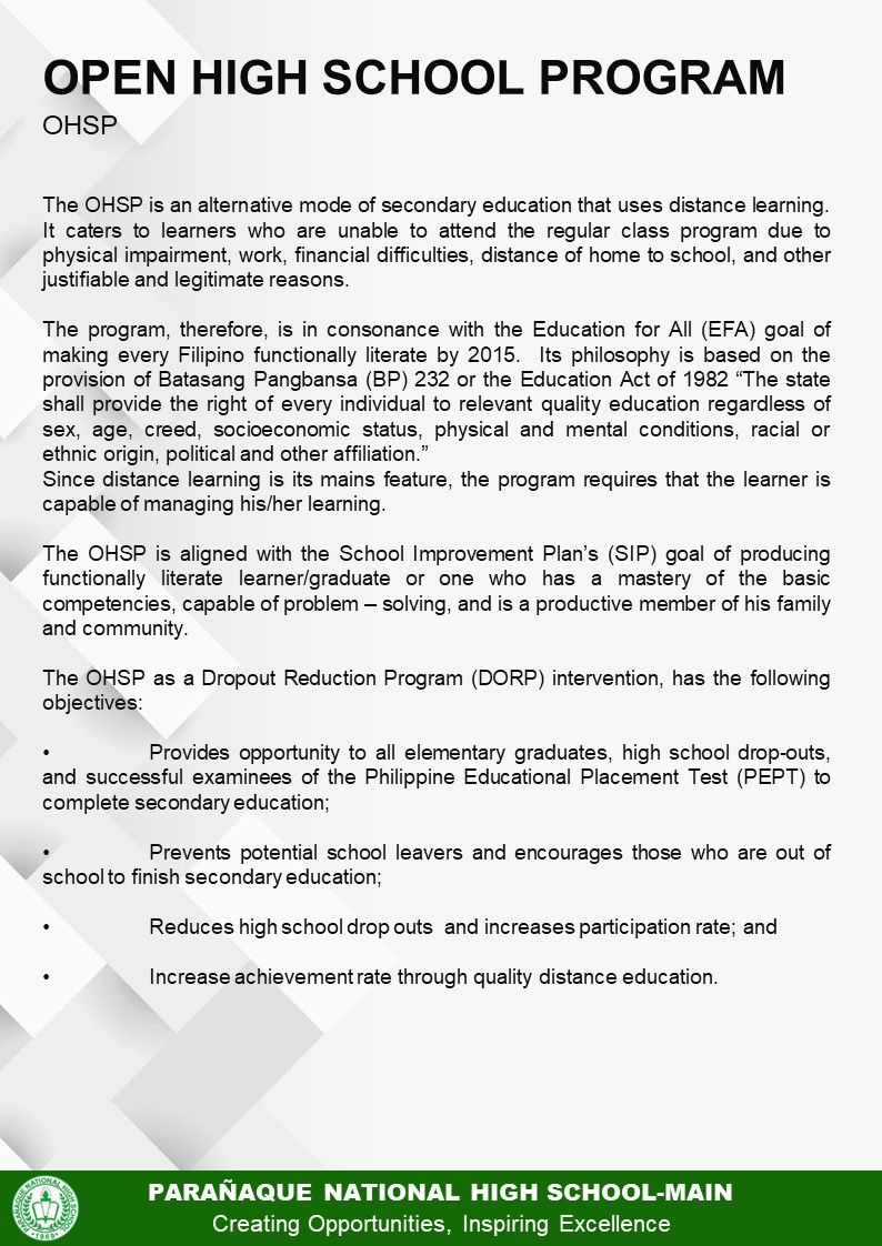 OHSP | Paranaque NHS - Main