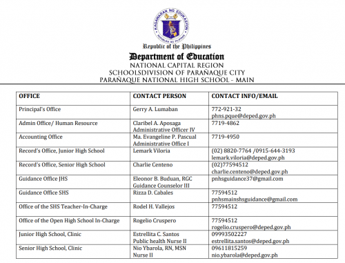 Contact Us | Paranaque NHS - Main